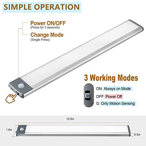 54 LED Closet Light 2 Pack, 2500mAh Rechargeable Motion Sensor Cabinet Light, Indoor Wireless Magnetic LED Lights, Soft Bright Under Counter Lights for Kitchen Bedroom Wardrobe Stair