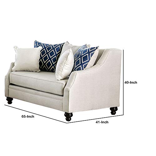 Benjara, White Fabric Upholstered Wooden Loveseat with Tufted Details
