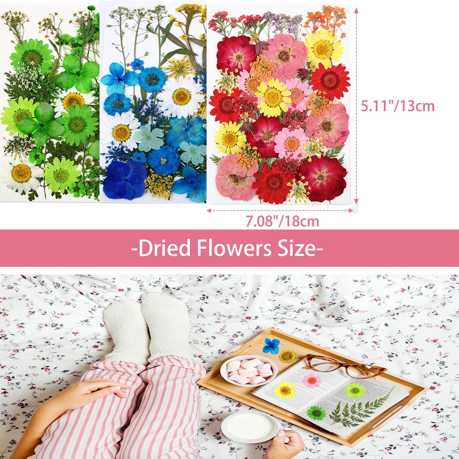 103Pcs Dried Pressed Flowers – 3 Pack Natural Dried Flower Herbs Kit for Scrapbooking, Resin Jewelry, Card Making, Soap and Candle Making