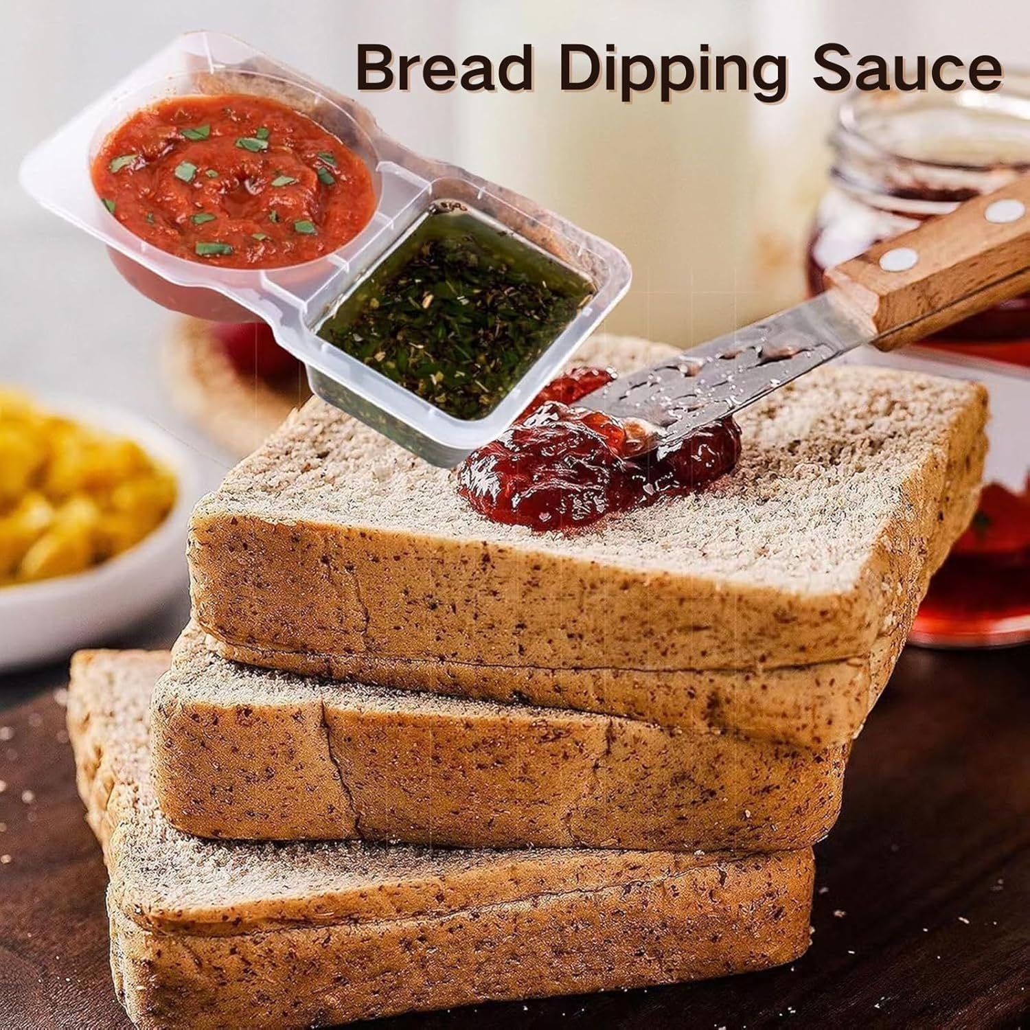 10PCS Double Compartment Condiment Container,Reusable 2 Compartment Snack Containers,Sauce Container With Lid,Ideal for traveling, portable lunches, snacks (Rectangular)