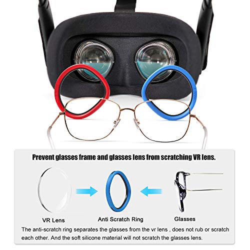 AMVR 6 Pair Glasses Spacer for Oculus Quest 2, VR Lens Protector Accessories Silicone Anti-Scratch Ring to Protect Headset Lens and Glasses Compatible with Meta Quest 1/Rift S/Go(Red & Blue, Black)
