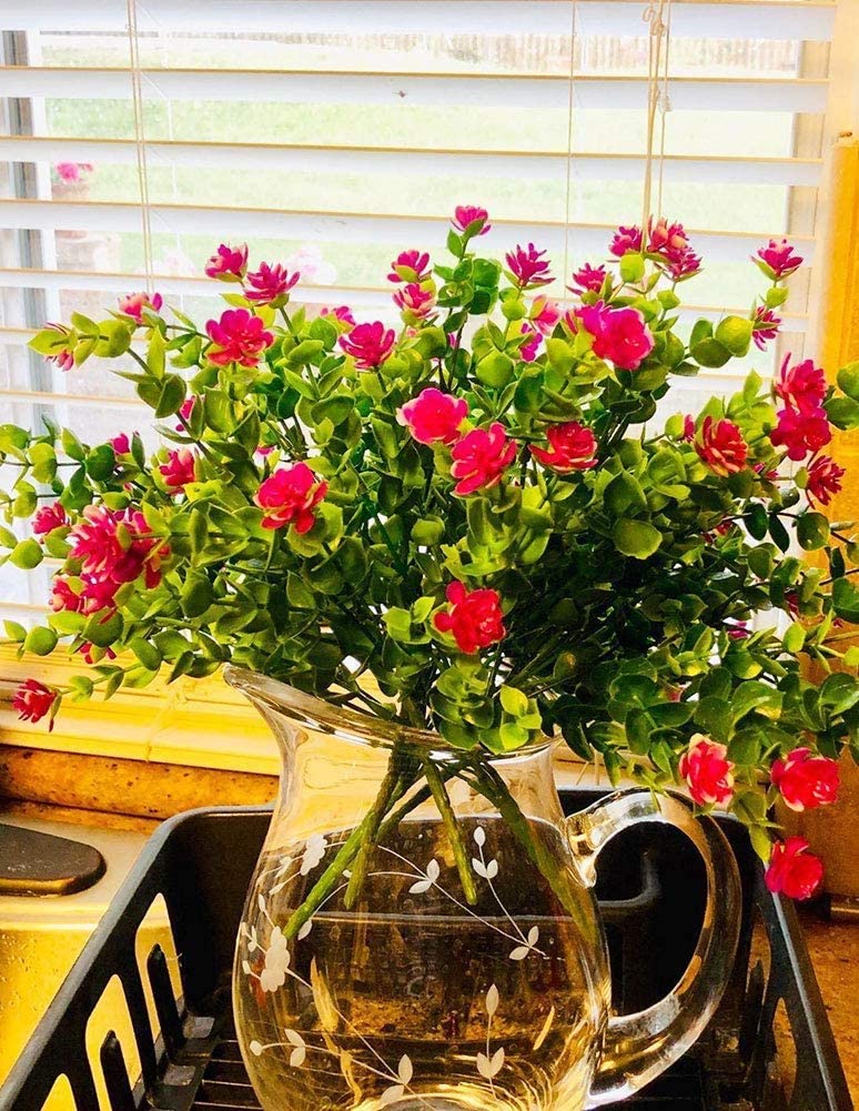 4 Bundles Artificial Flowers Outdoor Decoration UV Resistant Plants Plastic Fake Window Box Home Garden Office Wedding Decor