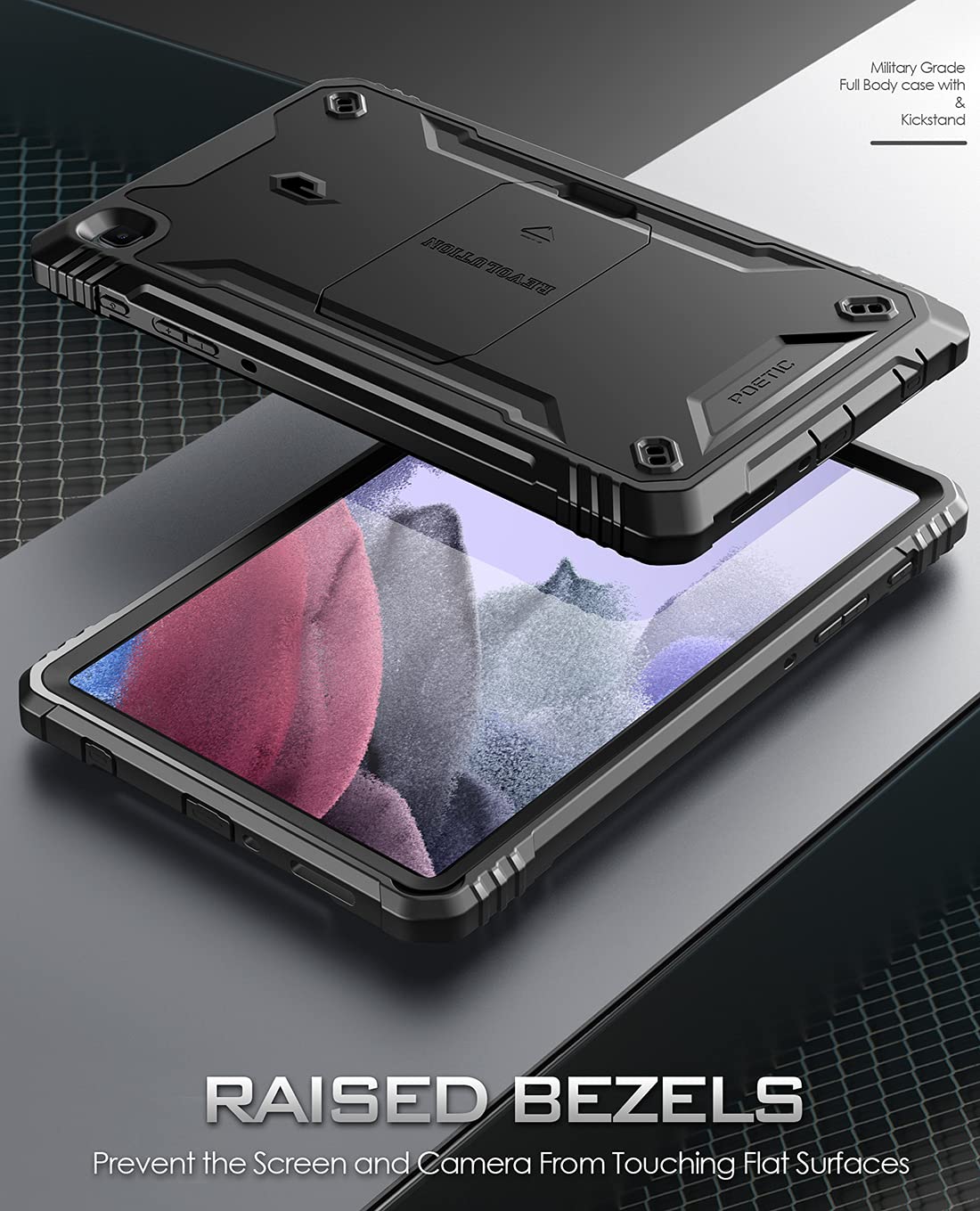 Poetic Revolution Case Designed for Galaxy Tab A7 Lite 8.7 with Screen Protector & Kickstand, Full Body Heavy Duty Rugged Shockproof Drop Protection Protective Case Cover, Black