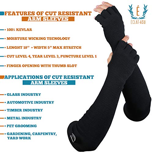 100% Kevlar Protective Sleeves- Anti Heat Scratch & Cut Resistant Arm Sleeve with Finger Opening- Safety Sleeves for Arms- Long Arm Guard Protector for Work Welding- Bite Proof- 18 Inches Black 1 Pair
