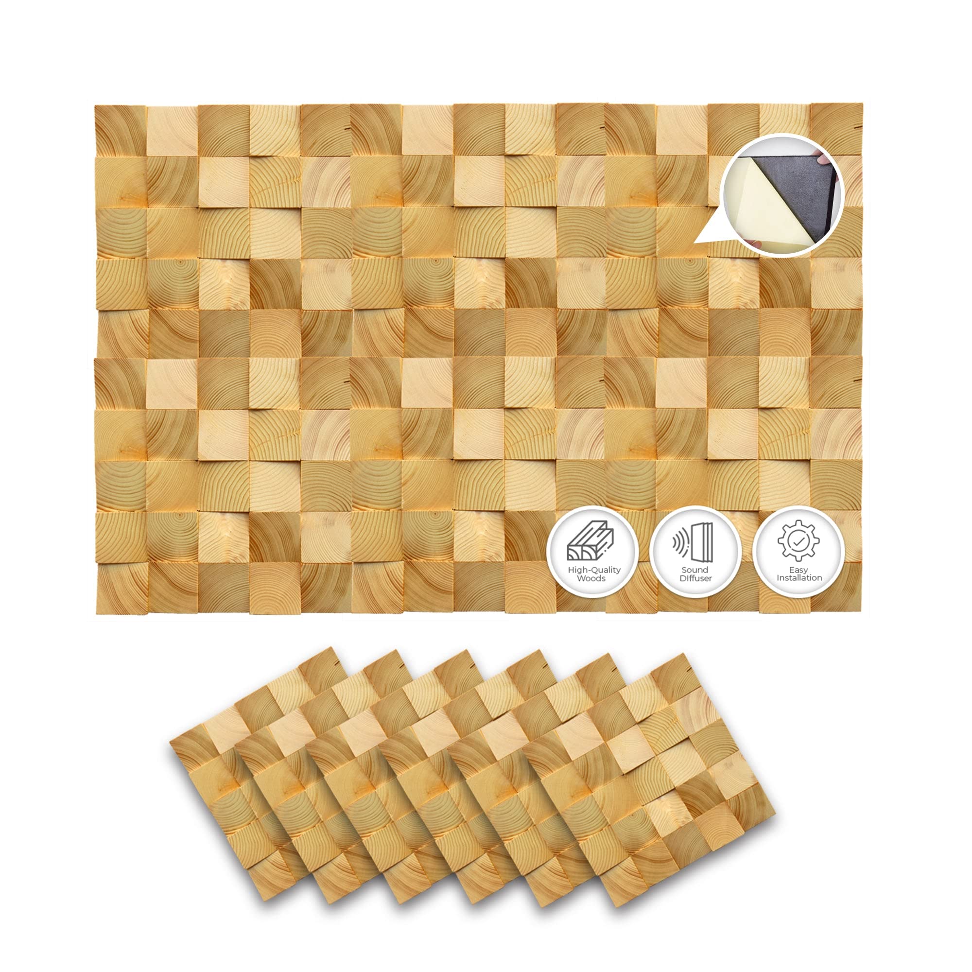 Acepunch 6 Finland Wooden 3D Wall Art Panel Home Decorative Sound Absorbing Dampening Tile Soundproofing Acoustic Music Insulator Noise reduction Home Office Studio Room Finnish Style 12x12in AP1234