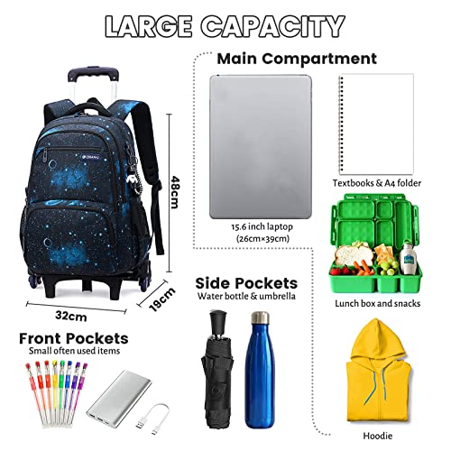 Amythe Rolling Backpack for Kids Teenagers, Casual Laptop Backpack - Lightweight, Waterproof,Tear-Resistant, Six-Wheeled for Easy Transport,Travel Luggage Backpack