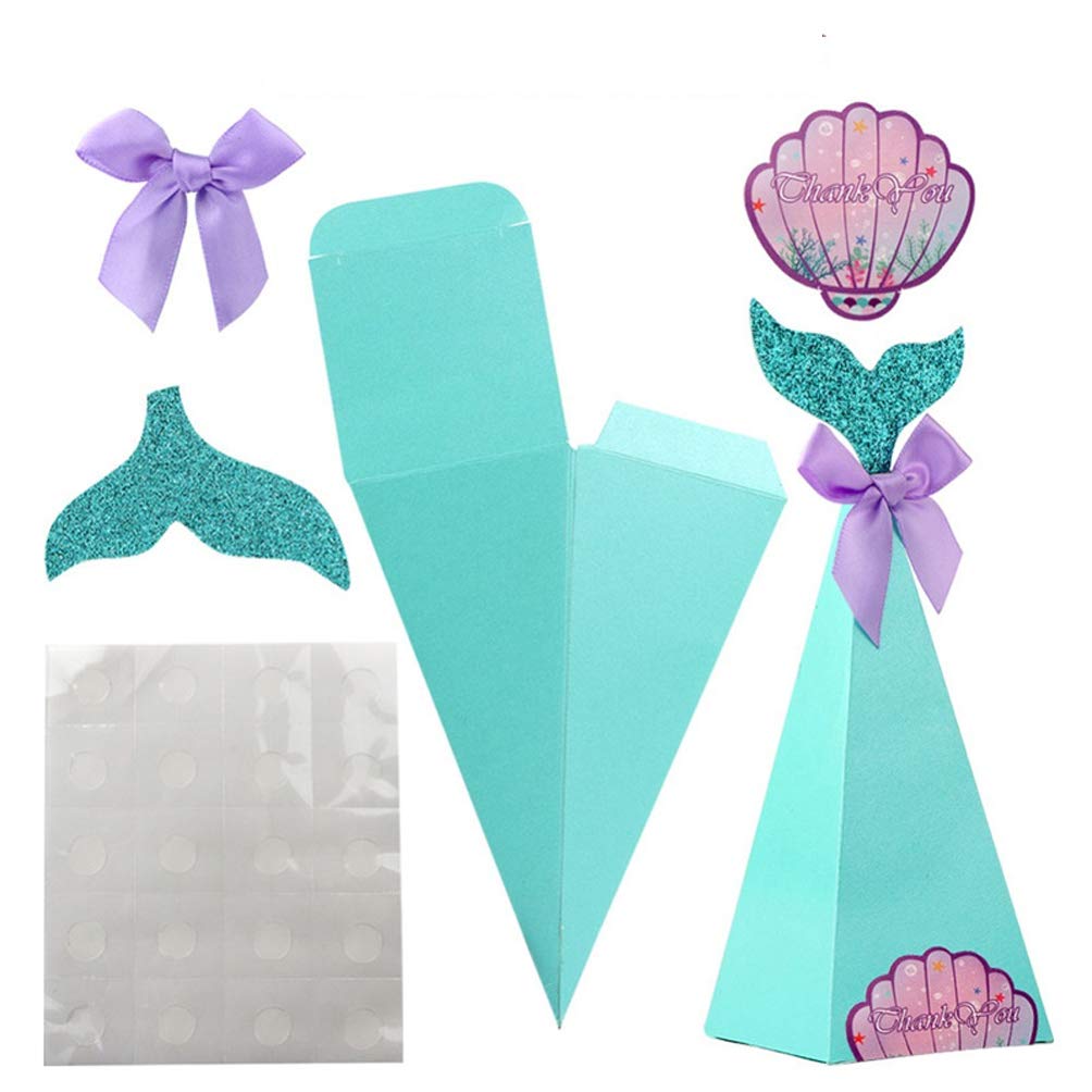 20 Pcs Mermaid Party Boxes with Thank You Stickers Candy Gift Bags for Kids Mermaid Theme Party Supplies
