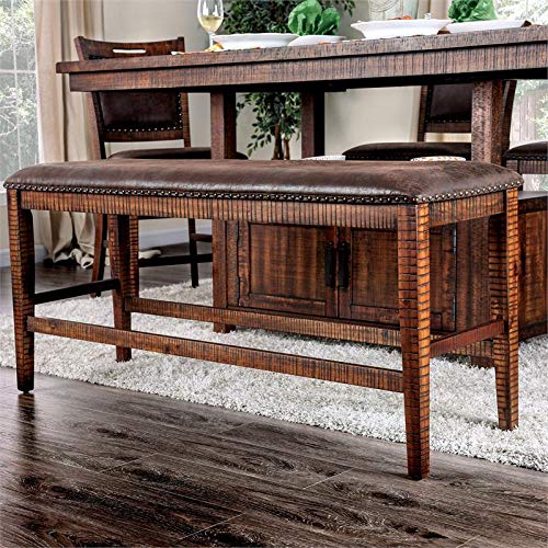 Furniture of America Beverly Solid Wood Counter Height Bench in Dark Oak