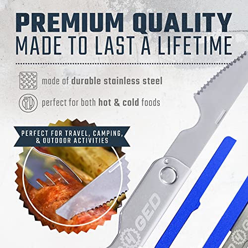 Forkanife Sport, Ultra-thin Camping Utensils with Case, Stainless Steel Camping Knife and Fork Set, Reusable Travel Utensils for Camping and Outdoor Adventures, 3.27 x 2.09-inch Case - Cold4ged