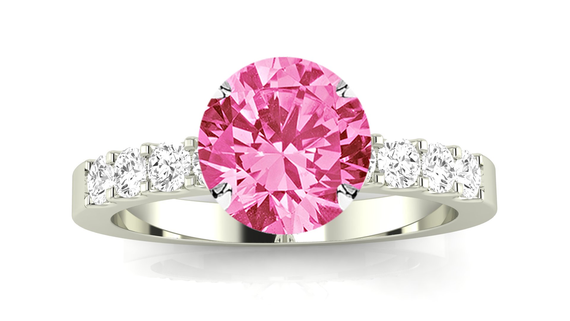 14K White Gold Classic Prong Set Diamond Engagement Ring with a 1 Carat Pink Sapphire Heirloom Quality Center