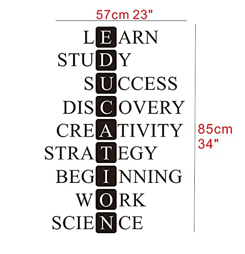 Education Words Quotes Wall Decal Study Room Learn School Wall Sticker Classroom Decor Motivational Education Quote Vinyl Wall Art Murals TM-17 (Black)