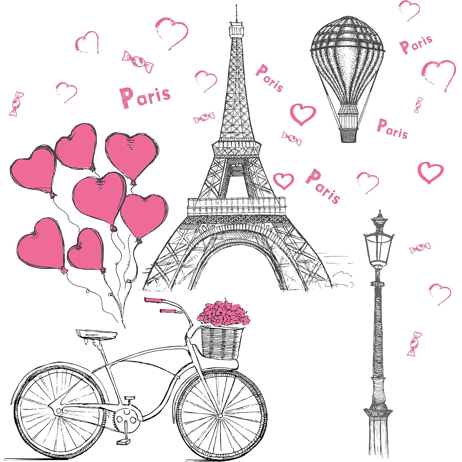 CIWEI Paris Wall Stickers- Eiffel Tower Wall Decal- Paris Wall Decor for Girl Bedroom Living Room Paris Themed Party Decoration 23.6 × 35.4 Inch