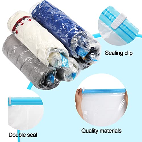 24 Pack Travel Space Saver Bags Rolling Compression Bags Bulk for Packing Luggage Clothes, 8 x XL, 8 x L, 8 x S, Vacuum Seal Storage Bags Roll Up Shrink Bags Without Pump for Traveling Space Saving