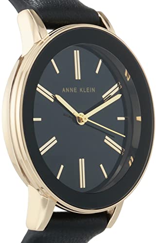 Anne Klein Women's Japanese Quartz Dress Watch with Faux Leather Strap, Black, 16 (Model: AK/3818GPBK)