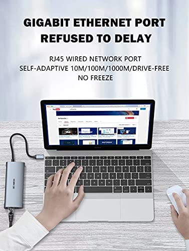 USB C Hub, HANRICO USB-C Laptop Docking Station 11 in 1 Compatible for MacBook Pro/Air, Ipad, MateBook, PC, Flash Drive, Mobile HDD, Phone and More TypeC Devices(USB,PD,HDMI,RJ45,SD,TF,VGA,3.5mm)