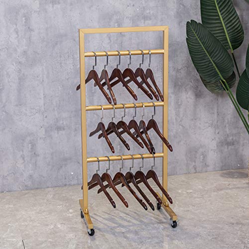 FURVOKIA Simple Modern Heavy Duty Metal Rolling Hanger Storage Rack with Wheel,Retail Display Floor-Standing Towel Pants Scarf Organizer Shelves (Gold, 3 Tier)