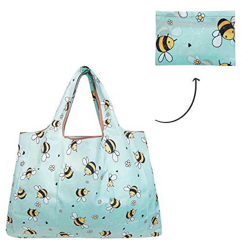 allydrew Large Foldable Tote Nylon Reusable Grocery Bag, Bumble Bees