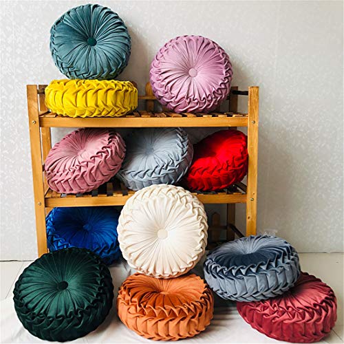 ANBP Pleated Velvet Round Throw Pillow Round Home Decorative Pillow for Couch Sofa Bed Armchair Floor Cushion Yellow