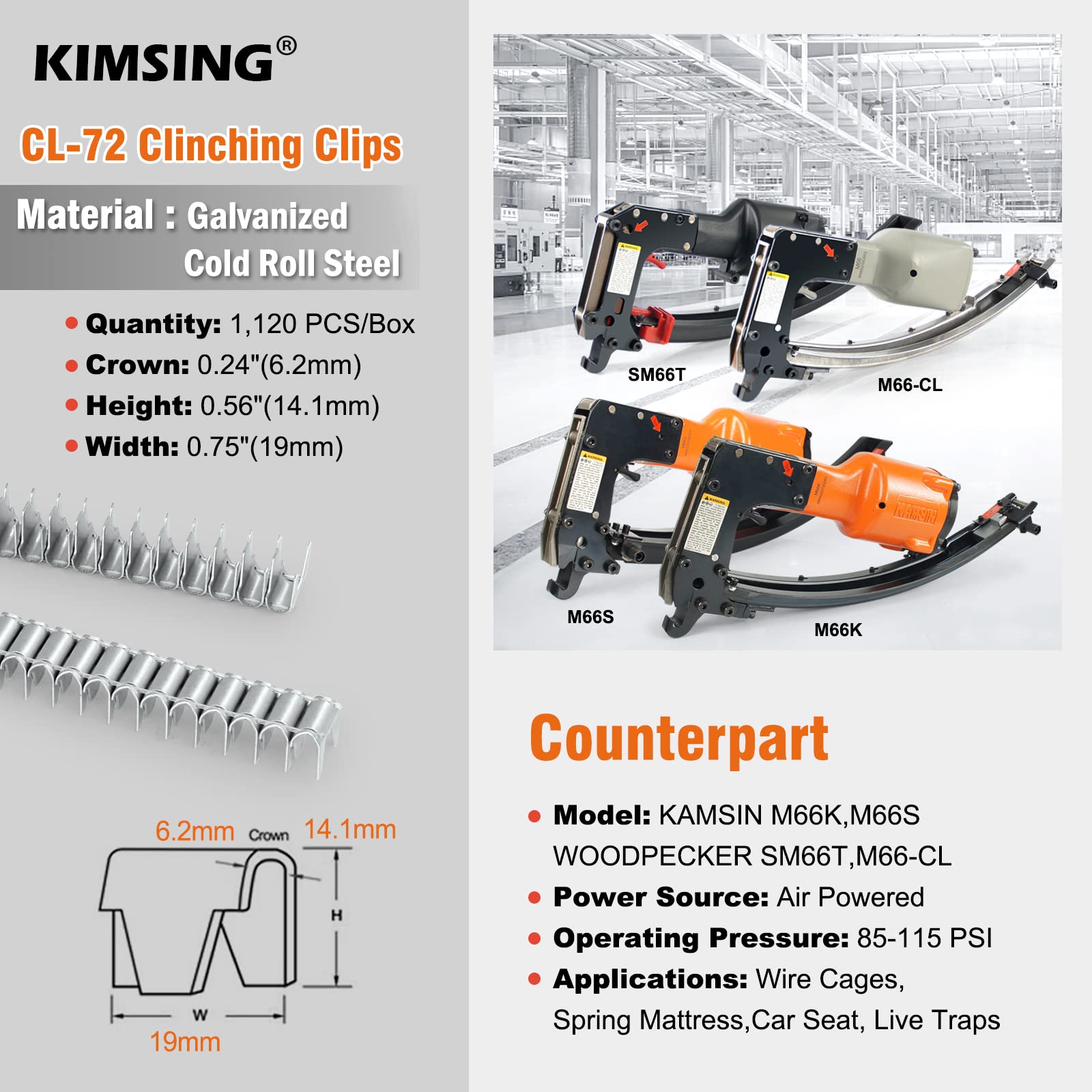 CL-72 Cold Roll Steel or Galvanized Clinch Clips, 1,120 PCS/Box, Fasteners for Harcto M66 Clinching Clipper Tool, Wire Fence Staples for Joining Cages (Cold Roll Steel)