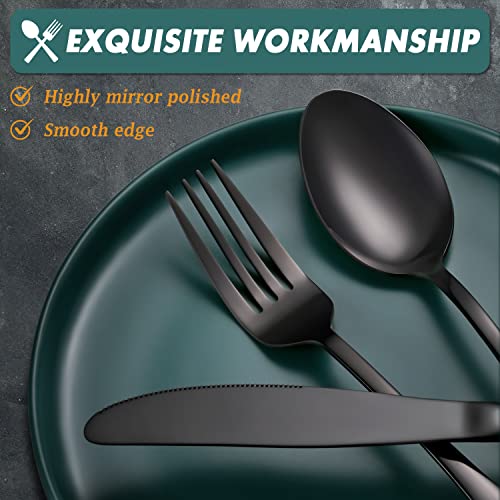 20 Piece Black Silverware Set Service for 4, Stainless Steel Flatware Utensils Set, Black Cutlery Set Knives Spoons and Forks Set, Mirror Polished, Dishwasher Safe