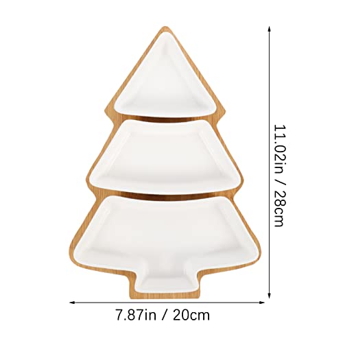 DOITOOL Christmas Ceramic Serving Dish Removable Xmas Tree Snack Appetizer Tray Dessert Platter Porcelain Jewelry Plate with Bamboo Base for Holiday Wedding Home Party White