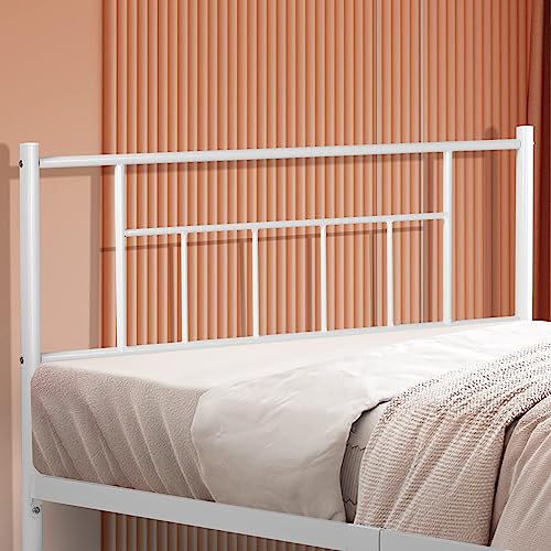 4 EVER WINNER Twin Metal Bed Frame with Headboard, Twin Metal Platform Bed Frame for Kids, No Box Spring Needed, Mattress Foundation for Storage, Easy Assembly, Noise-Free, White