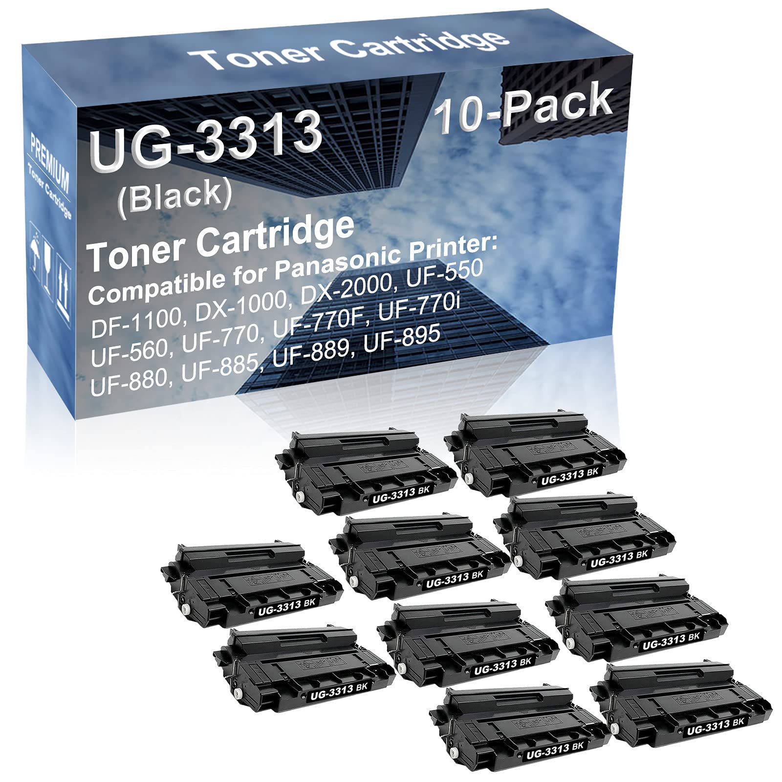 10-Pack Compatible High Capacity UG3313 UG-3313 Toner Cartridge use for Panasonic DF-1100, DX-1000, DX-2000, UF-550 Printer (Black)