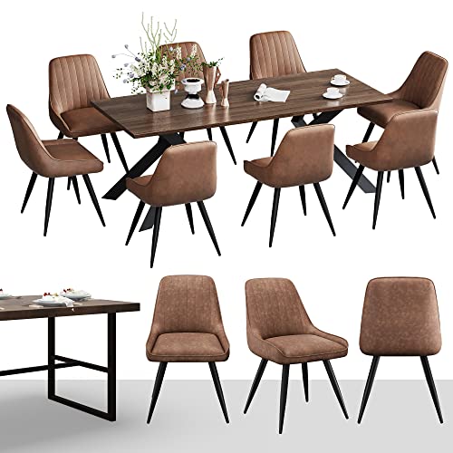 Andeworld Upholstered Dining Chairs Set of 2, Comfortable Modern Accent Chairs with Metal Legs,Faux Leather Industrial Side Leisure Chair for Living Room/Dining Room/Bistro/Coffee -Brown