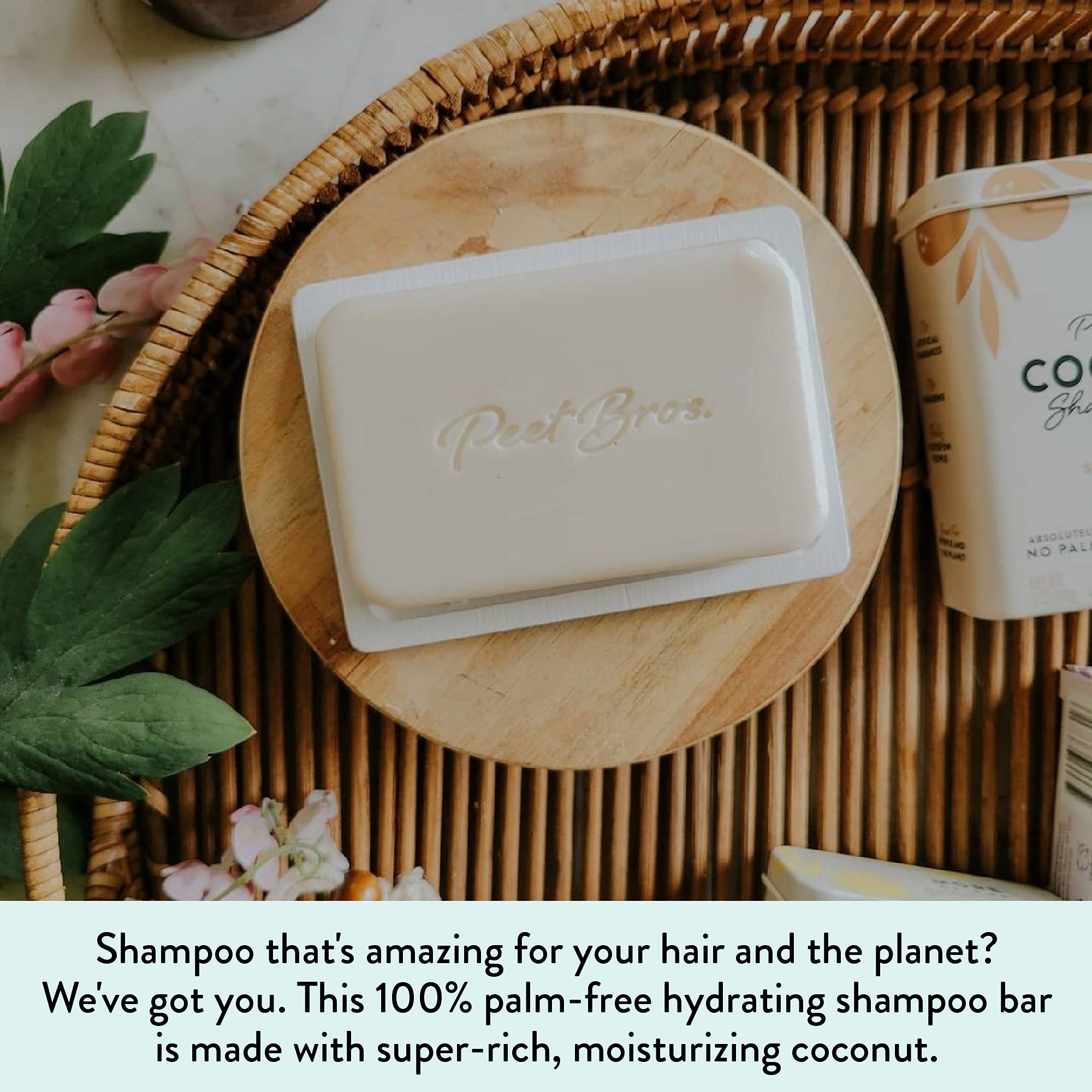 Peet Bros. Peppermint Coconut Shampoo Bar - Vegan, Palm Oil-Free, Moisturizing with No Artificial Fragrances - Planet Friendly, Made in USA - 5 oz