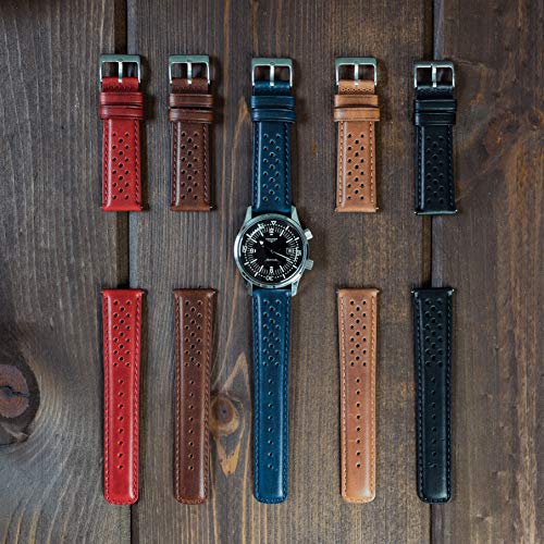 19mm Red - Barton Racing Horween Leather Watch Bands with Integrated Quick Release Spring Bars - Standard-Standard Length fits Wrists 5" to 8" - Choose Strap Color & Width
