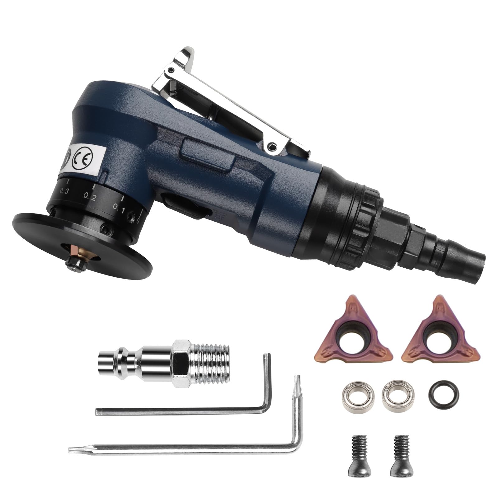 2 in 1 Mini Pneumatic Chamfering Machine,Air Chamfer Tool for Chamfering Metal Round Corner,45 degree Arc Corner Beveling Trimming Deburring Machine (Blue)