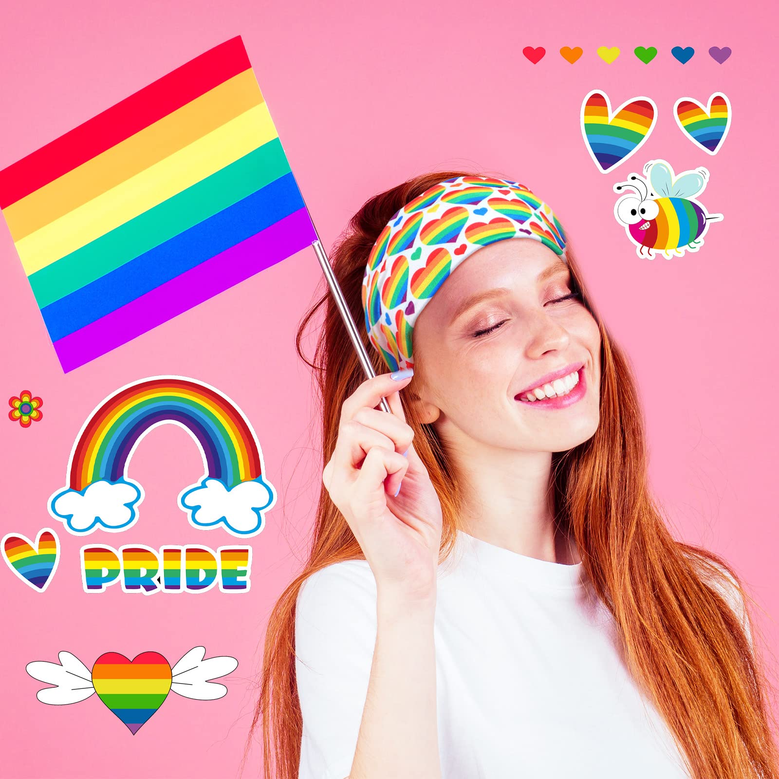 12 Pieces Rainbow Pride Headbands - Elastic Non-Slip Hair Accessories for Girls, Women, and Men (Colorful Pattern)