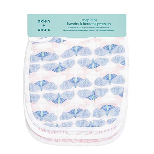 aden + anais 100% Cotton Muslin Snap Bib – Super Absorbent, Soft 3-Layer Baby Bib for Boys & Girls with Adjustable Snap-Closure for Teething, Eating, Drooling, 3-Pack, Deco