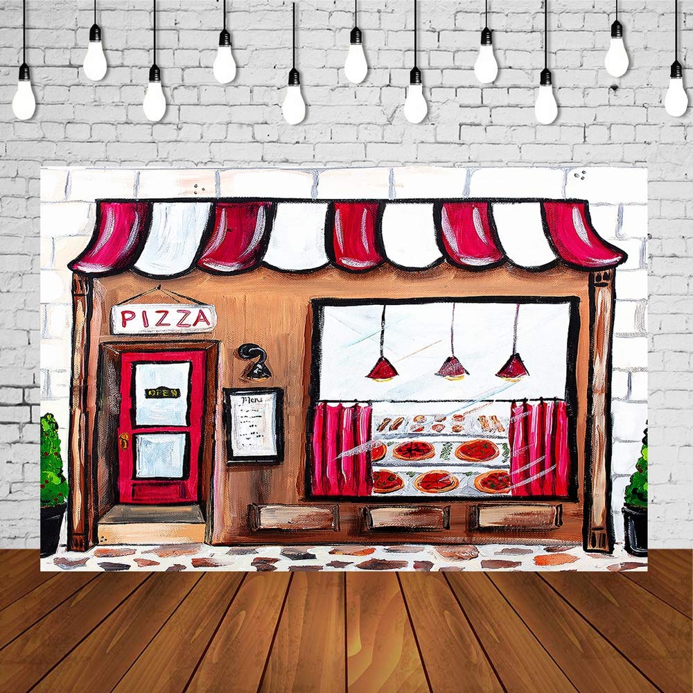 AOSTO 6.5x5ft Pizza Shop Photo Background Newborn Baby Shower Cake Table Decorations Banner Kids Birthday Party Photo Backdrop Studio Props W-3668