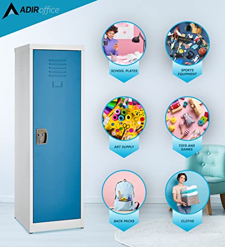 AdirOffice Kids Steel Metal Storage Locker - for Home & School - with Key & Hanging Rods (48 in 1 Door, Blue)