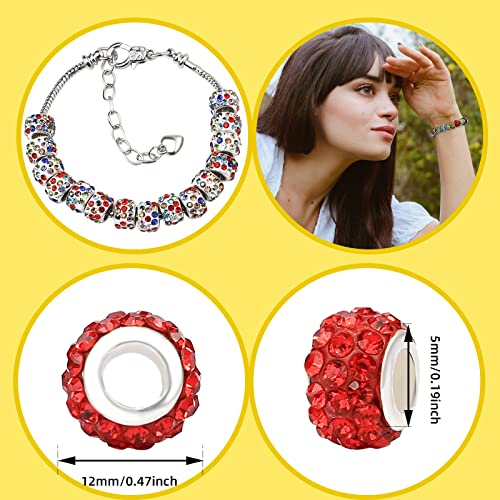 200 PCS European Large Hole Beads Rhinestone Colorful European Beads Crystal Large Hole Craft Beads for DIY Charms Bracelet Jewelry Making