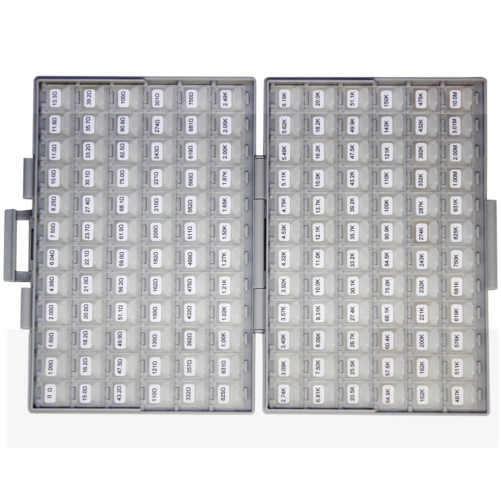 AideTek 0402 Size Surface Mount Resistor 144 Values, 100pc/value 1% Sample Resistor Kit Distributed in Box-All Enclosure E96 Serial 0ohm to 1mohm Designer Kit