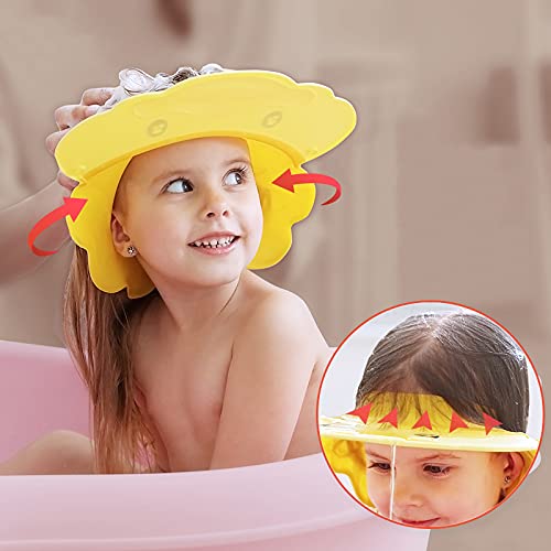 Baby Shower Cap Adjustable Silicone Shampoo Bath Cap Shower Hat Visor Cap Protect Eye Ear for Infants Toddlers Kids Children (Yellow)