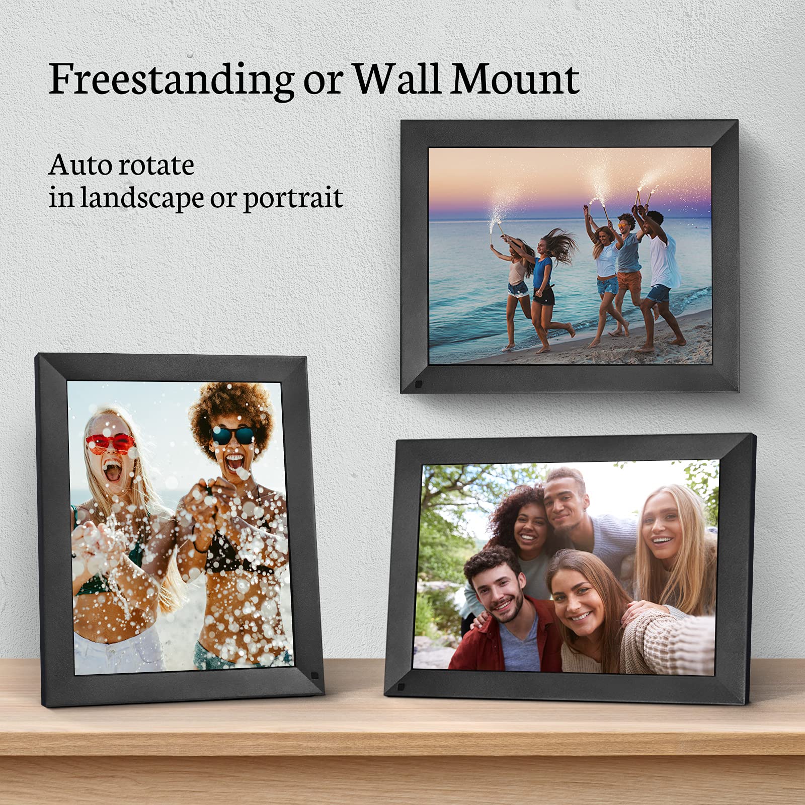 BSIMB 15 Inch Large Digital Picture Frame, WiFi Digital Photo Frame Touch Screen with 16GB Storage, Auto-Rotate, Share Photos and Videos via App Email, Wall Mountable