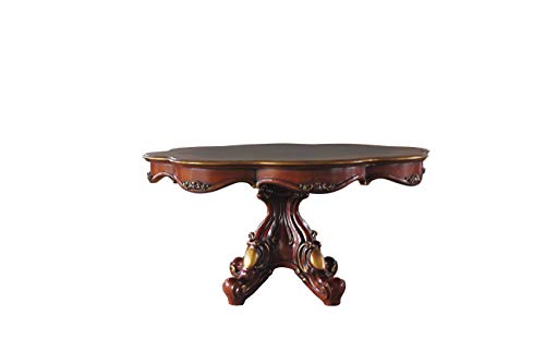 Acme Furniture Round Dining Table with 4-Scrolled Legs, Cherry Oak