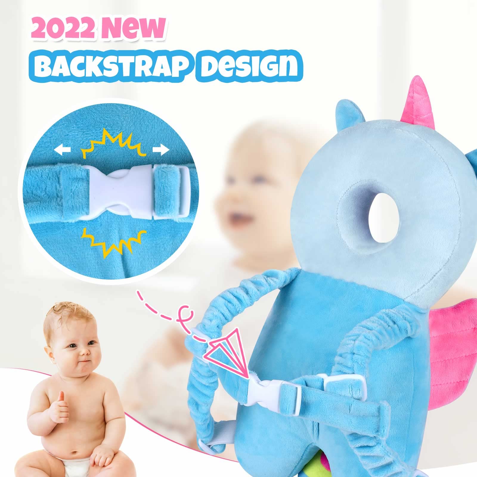 shuangjishan Baby Head Protector & Baby Knee Pads Crawling Adjustable Toddler Head Protection Cushion (Blue Unicorn)