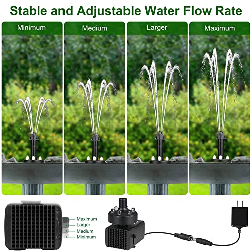 24-Hours Working Bird Bath Fountains Plug in, Jutai Adjustable DC 12V Water Fountain Pump with LED Light for Birdbath, Garden, Small Fish Tank, Pond,16.4Ft Power Cord, Adapter Included(White)