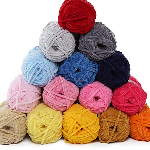 2 Skein La Mia Mellow Velvet Chenille Yarn for Knitting and Crocheting Baby Clothes, Blankets and Accessories, 100% Polyester, 100 gr (3.5 oz) / 115 m (125 Yards), Super Bulky, Blue - 936