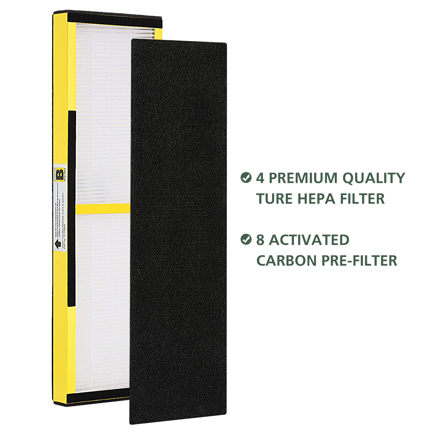 4 Pack FLT4825 True HEPA Filter B Replacement with Activated Carbon Pre-Filters Compatible with Guardian Air Purifier AC4825 AC4300 AC4800 AC4900 AC4850