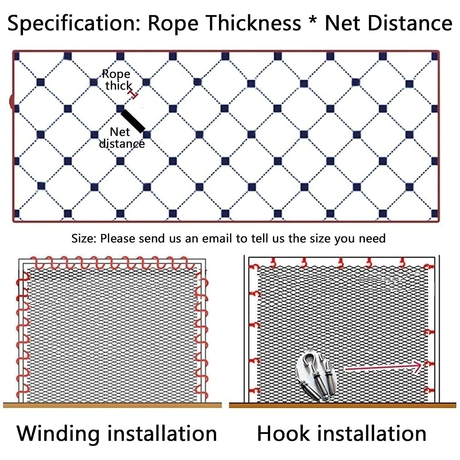 AWSAD Children Railing Safety Net Anti Falling Stairs Balcony Protection Net Nylon Rope Net Ceiling Net Hanging Clothes Net Playground Rope Mesh Color : 8mm Rope, Size : 2×2m(7×7ft)