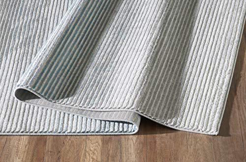 Abani Grey & Blue Minimalist Striped 4' X 6' Area Rug - Rustic Rugged Contemporary Modern Style Accent Rug, Vista Collection Rugs