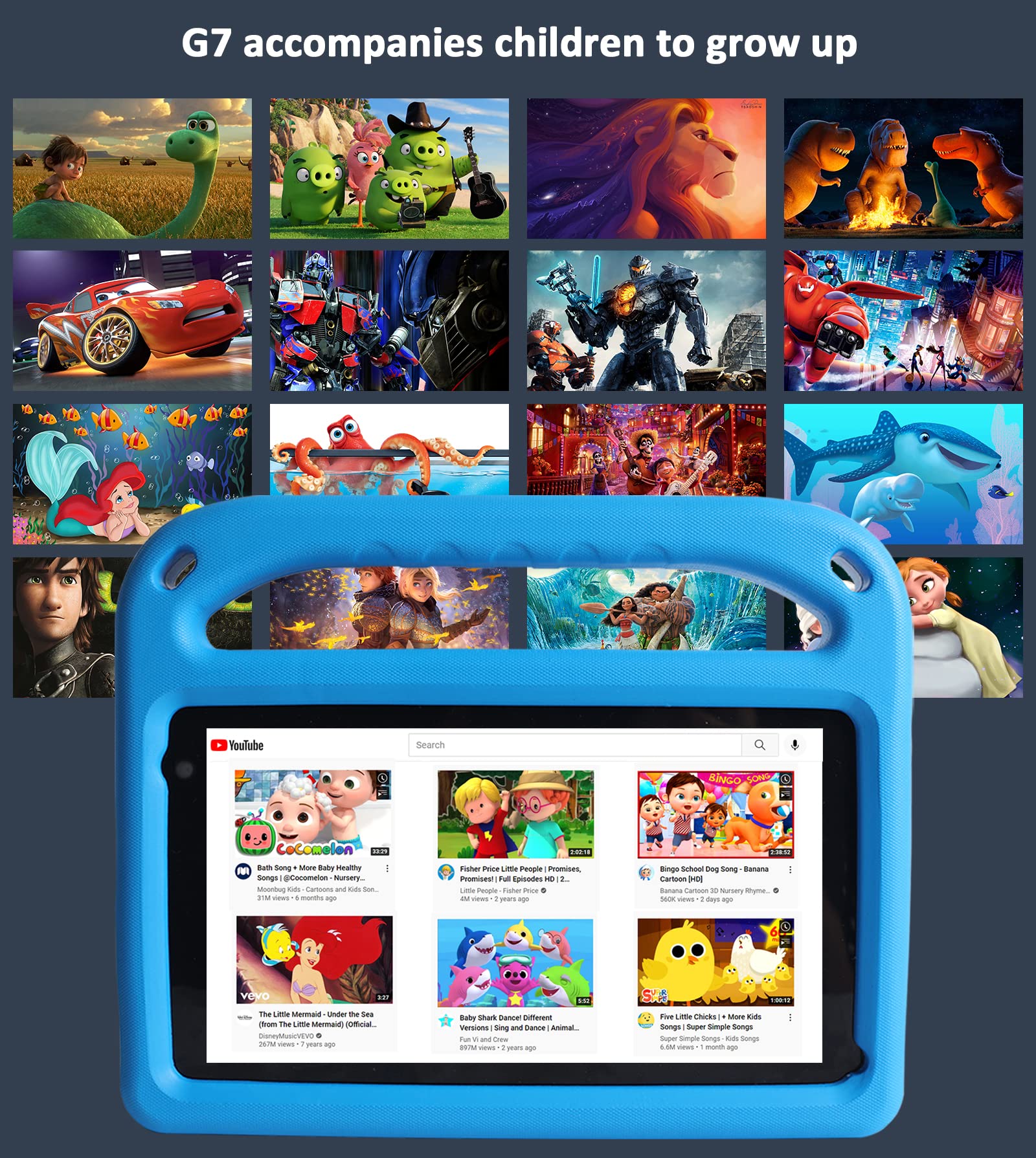 GOODTEL Kids Tablet Android 7 inch for Kids with 128GB Extended Memory, Installed Parental Control Mode Puzzle Game IPS HD Display, Toddler Tablet with Shock-Proof Case, Great Gift - Blue