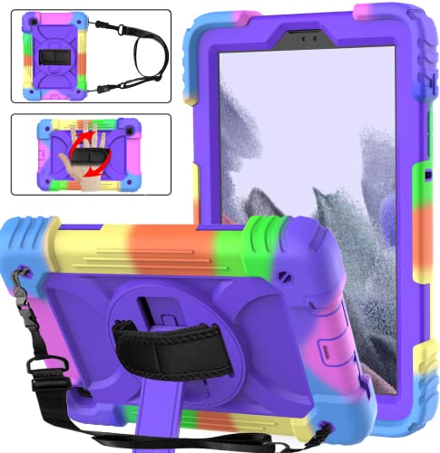 MENZO Samsung Galaxy Tab A7 Lite 8.7-inch Case 2021 Release, 3-Layer Shoulder Strap Rugged Protective Case with Holding Strap Rotating Stand for Samsung Galaxy Tab A7 Lite 8.7 (SM-T220/T225),Purple