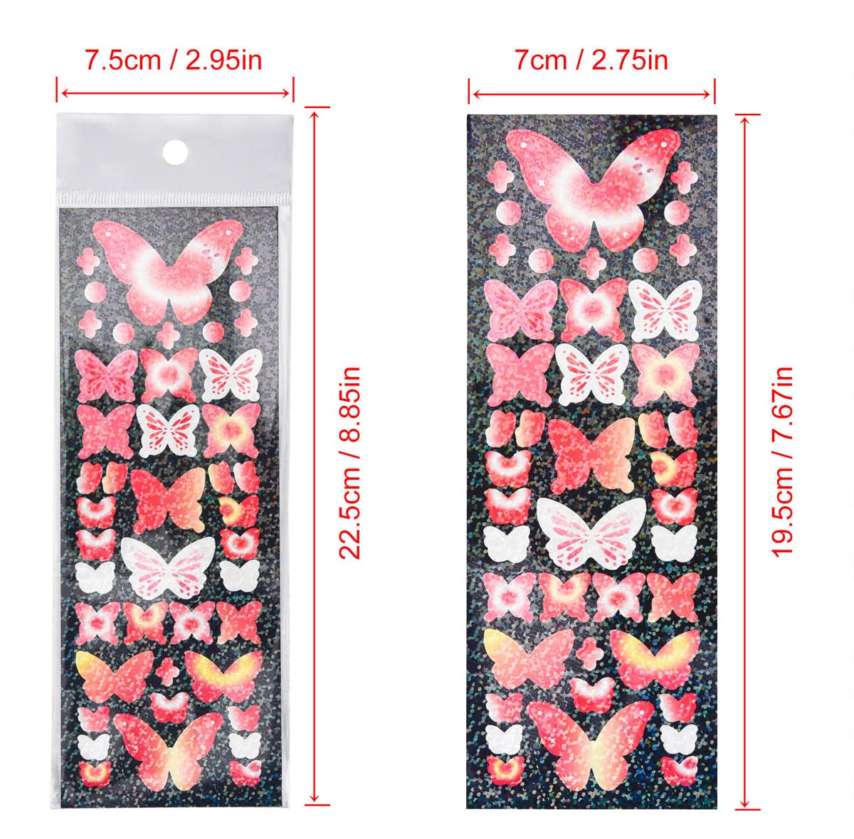 15 Sheets Glitter Rainbow Butterfly Stickers Set,Cute Self-Adhesive Waterproof Korean Sticker Pack for Art Craft DIY Scrapbooking Bullet Journal Planner Phone Cases Laptops Daily Water Bottles