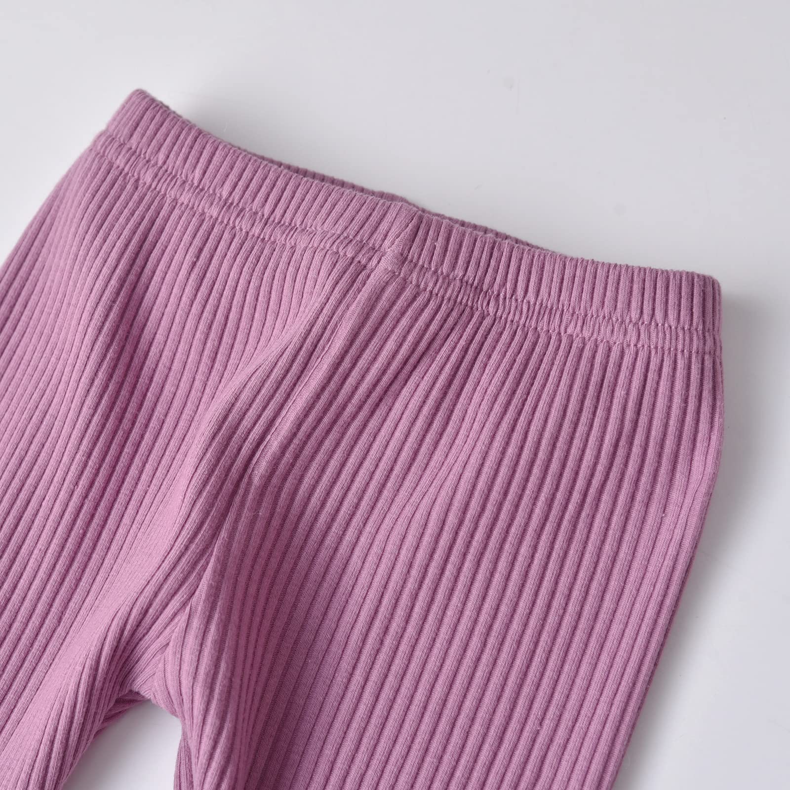 Kulcerry Newborn Infant Baby Girl Clothes Solid Color Bow Ribbed Long Sleeve Romper Pants Headband Outfits Set (Purple,Newborn)